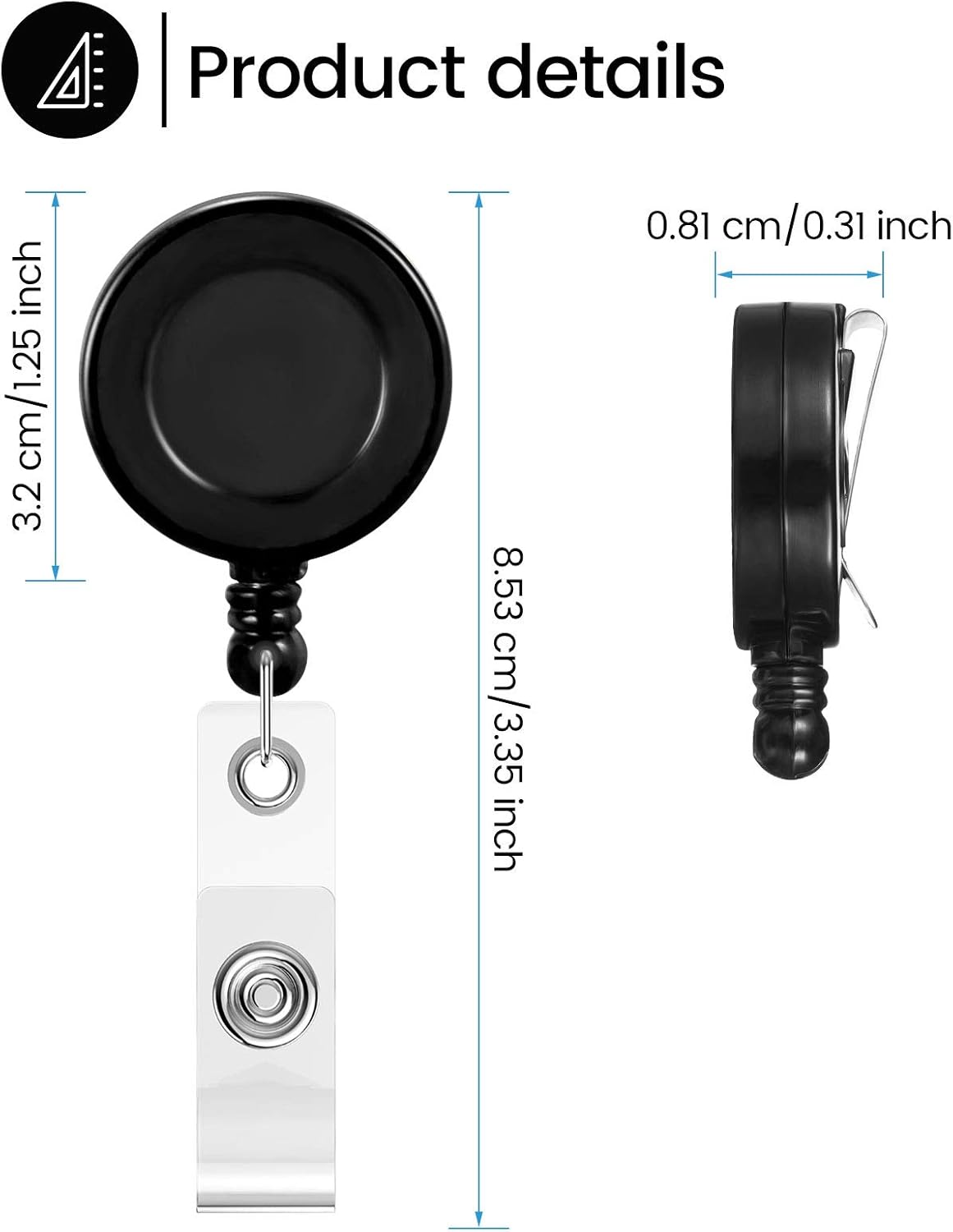 Retractable Badge Reel Clips ID Card Holder Reel with Metal Belt Clip ...